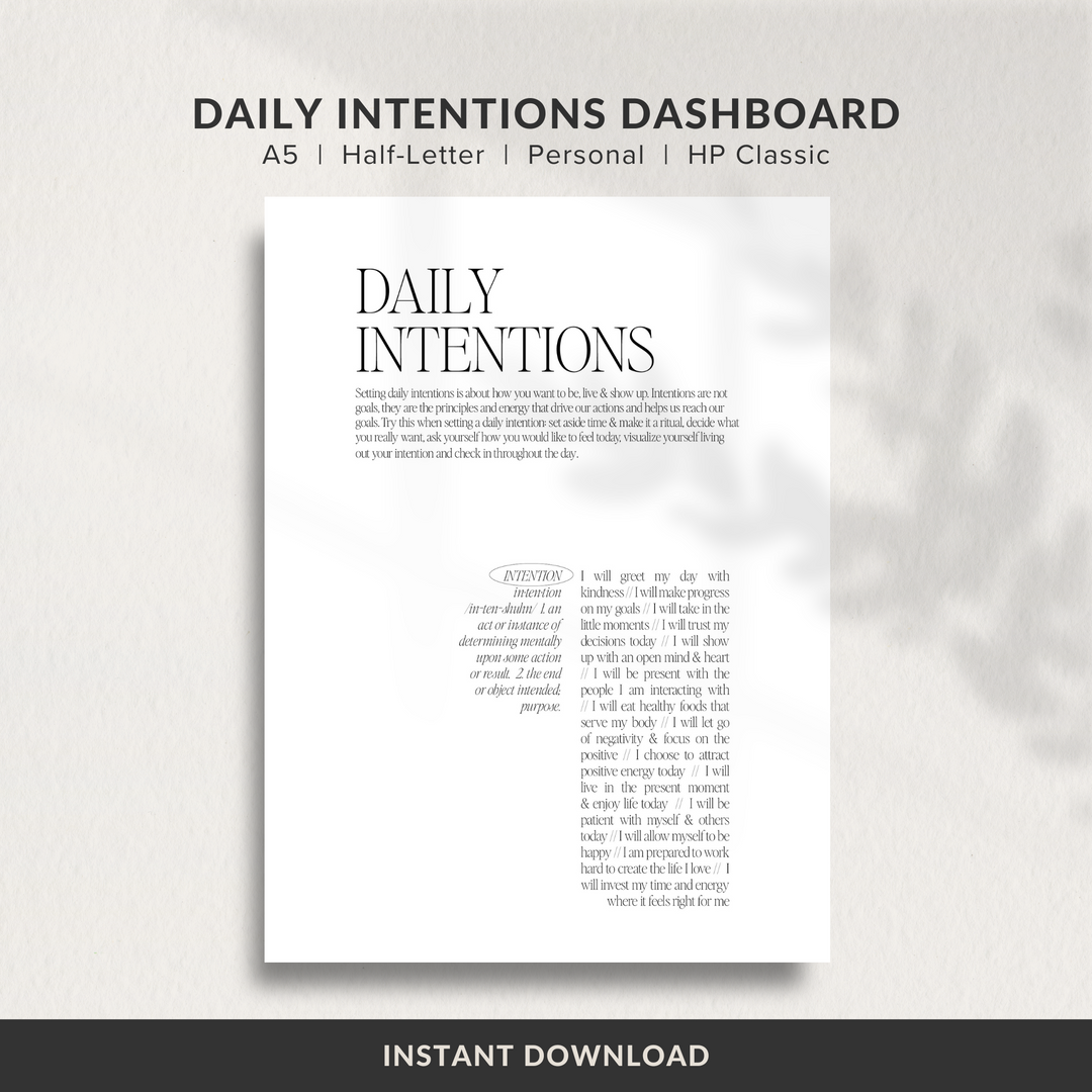 Dashboard Printable, Daily Intentions – Layla & Co