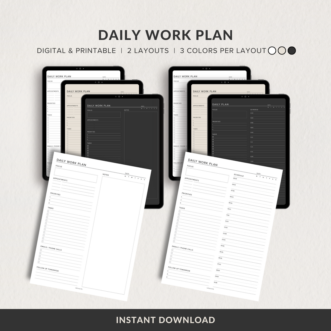 Minimalist Daily Work Digital Planner – Layla & Co