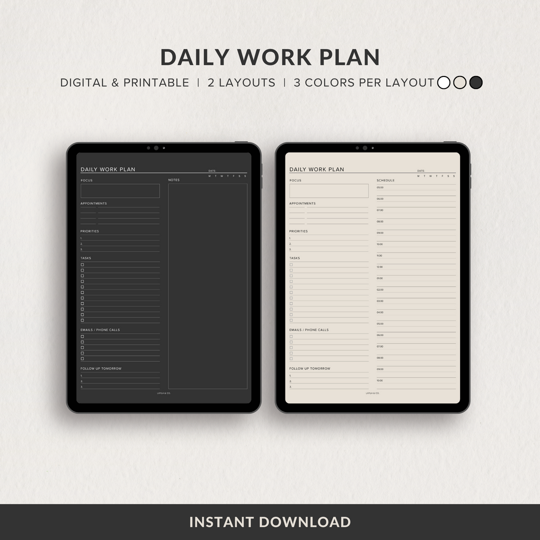 Minimalist Daily Work Digital Planner – Layla & Co